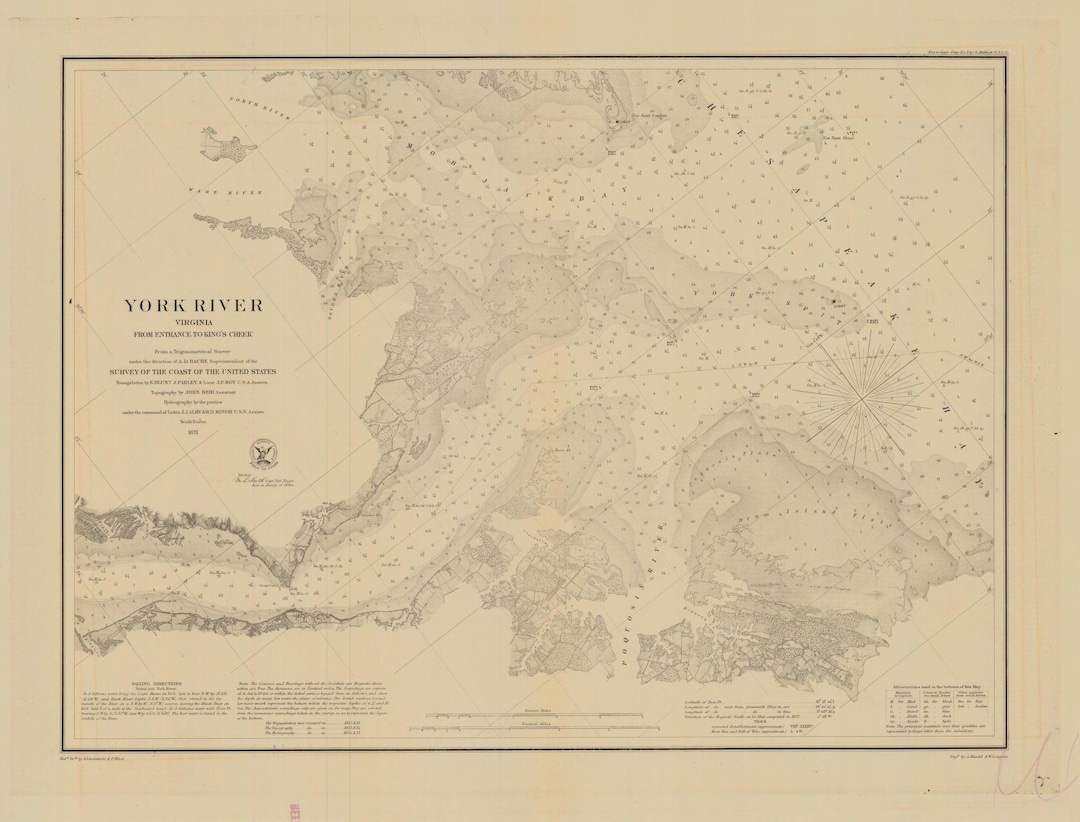 York River Map - Chesapeake Bay Chart - 1871 - Nautical Chart Print - Etsy