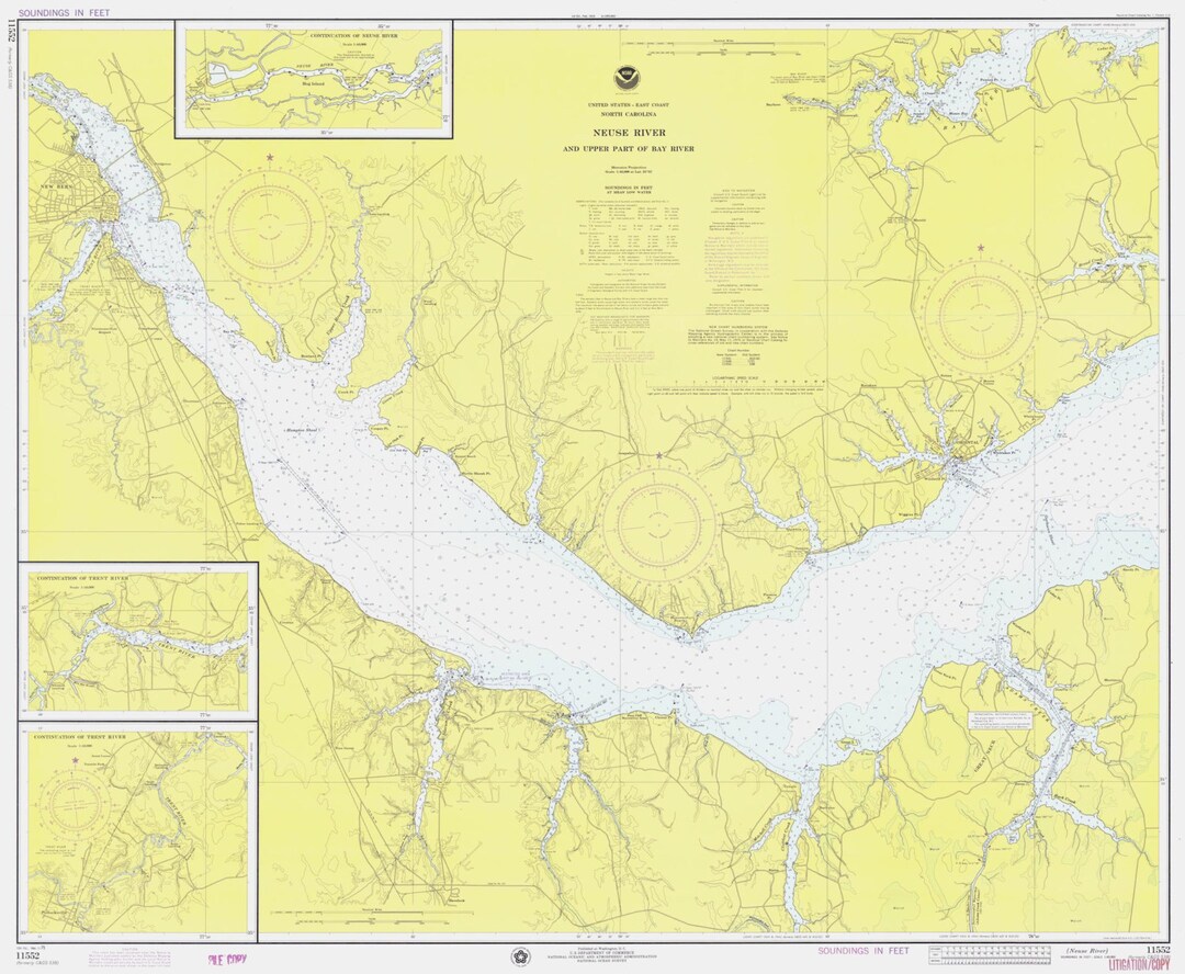 Neuse River Map 1975 - Nautical Chart Print - Etsy