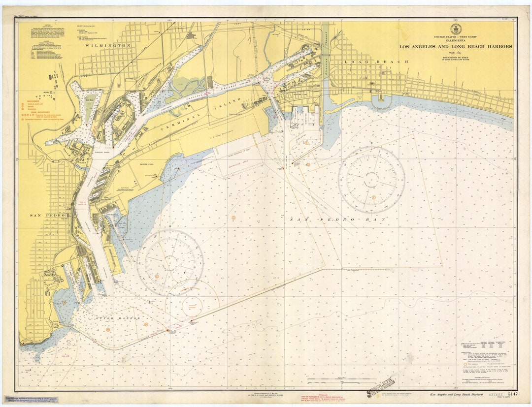 Los Angeles and Long Beach Harbor 1942 - Nautical Chart Print - Etsy