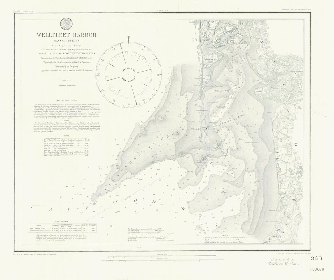 Wellfleet Harbor Map 1860 - Nautical Chart Print - Etsy