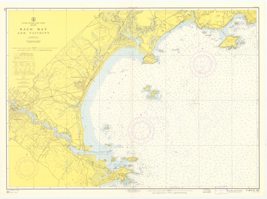 Saco Bay Map - 1958 - Nautical Chart Print - Etsy