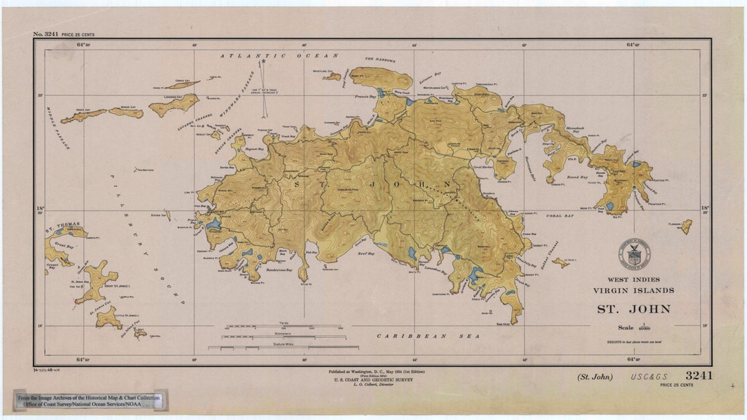 St. John Map - USVI Historical Chart 1948 (wholesale Listing ...