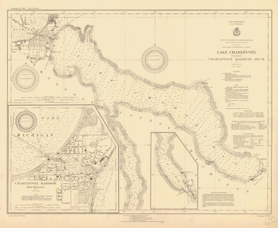 Lake Charlevoix Map 1931 Nautical Chart Print - Etsy