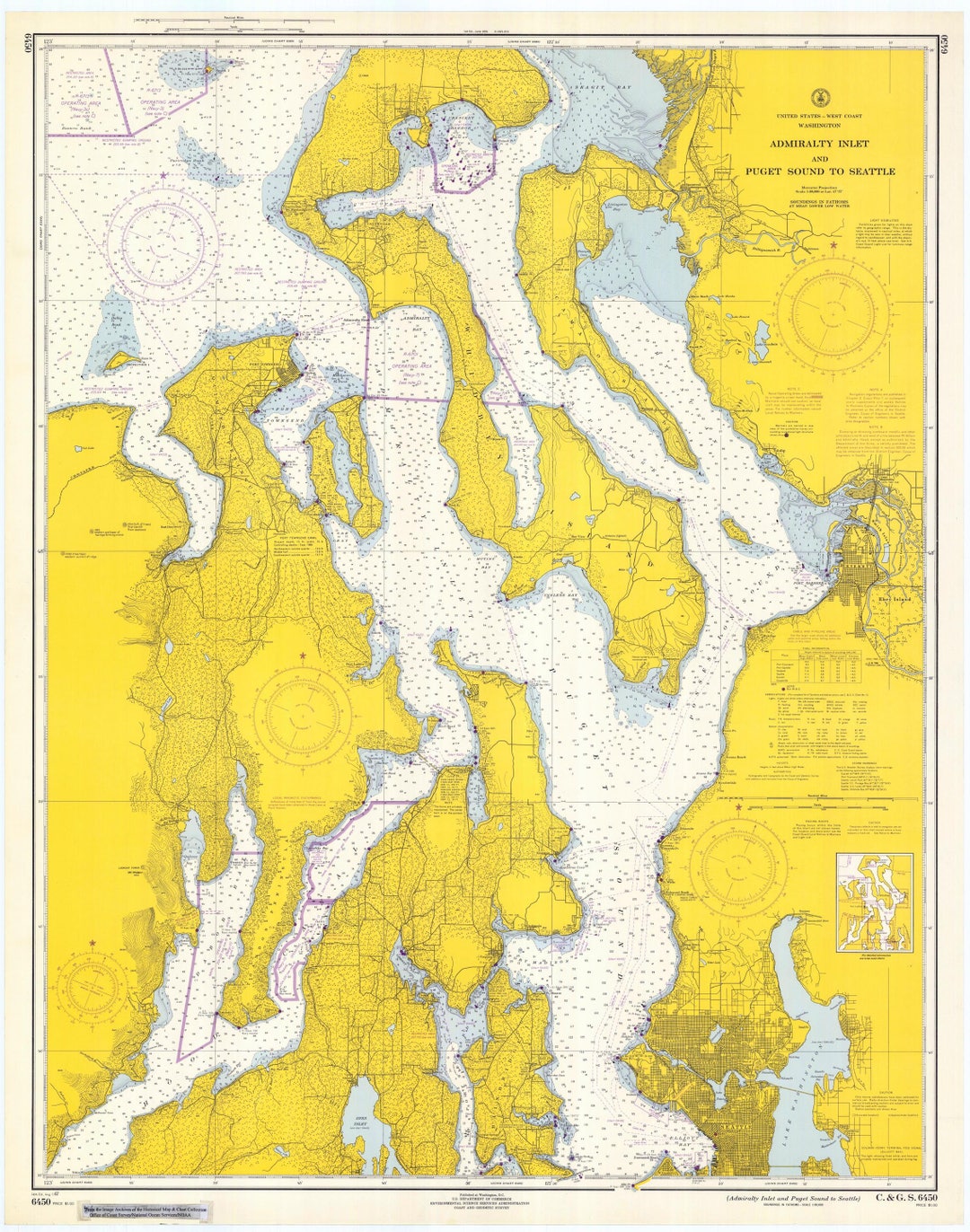Puget Sound & Admiralty Inlet Map 1967 - Nautical Chart Print - Etsy