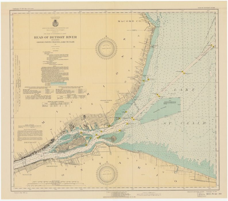 Head of Detroit River - Grosse Pointe - St. Clair 1931 - Nautical Chart ...