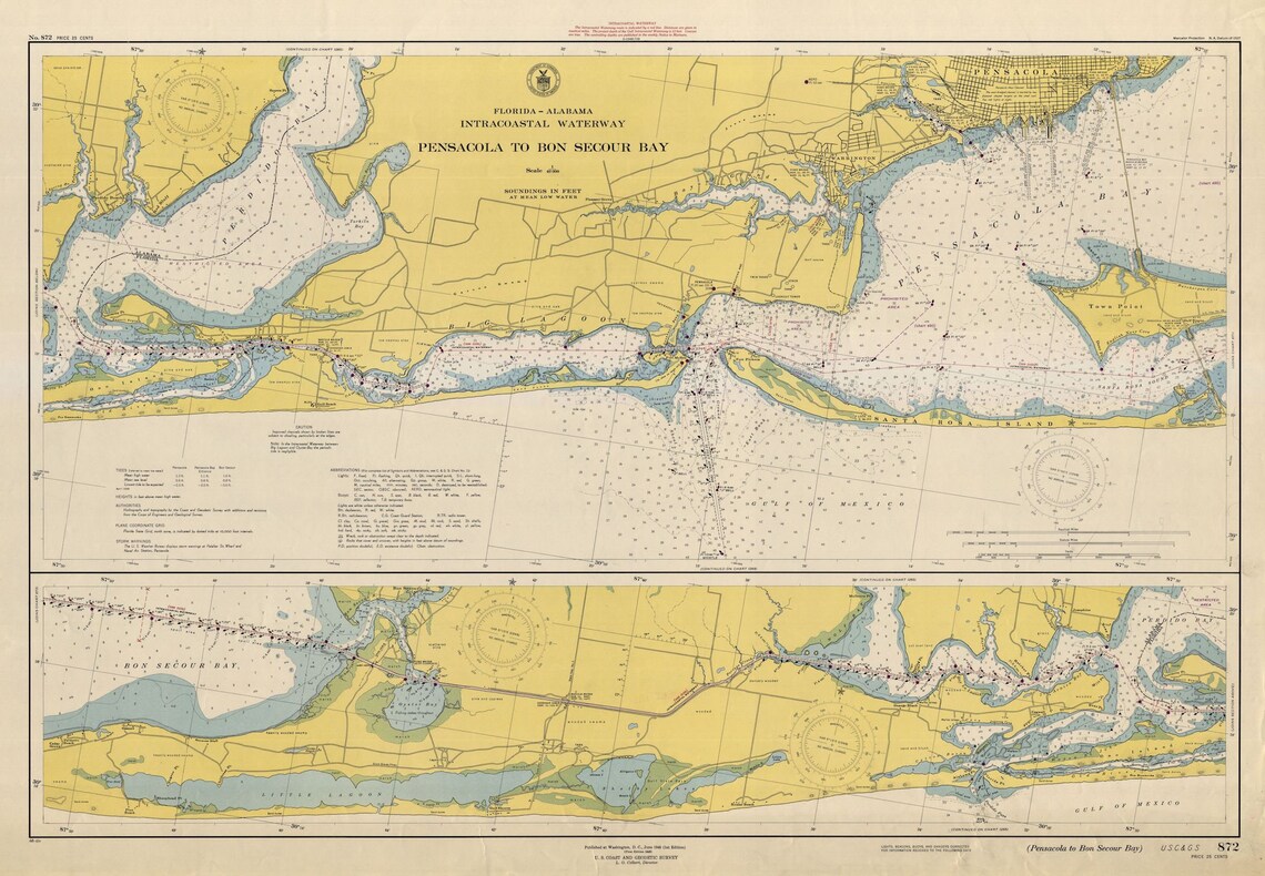 Pensacola to Bon Secour Bay Map 1948 Nautical Chart Print - Etsy