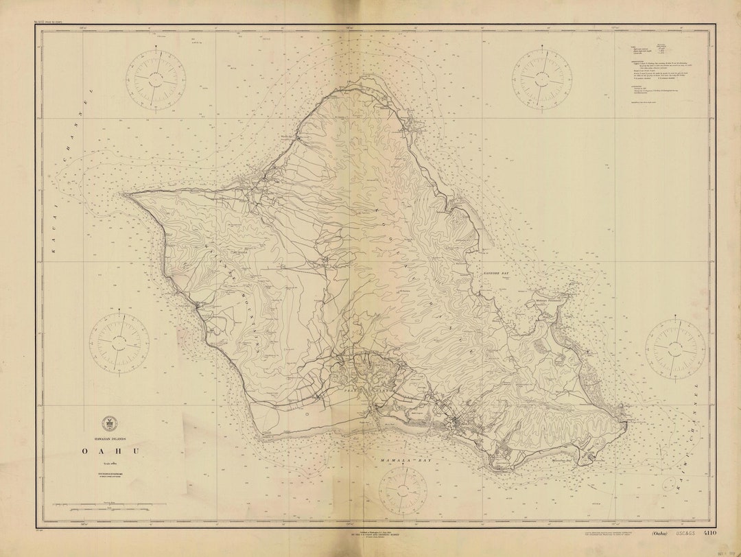Oahu Map 1920 - Nautical Chart Print - Etsy
