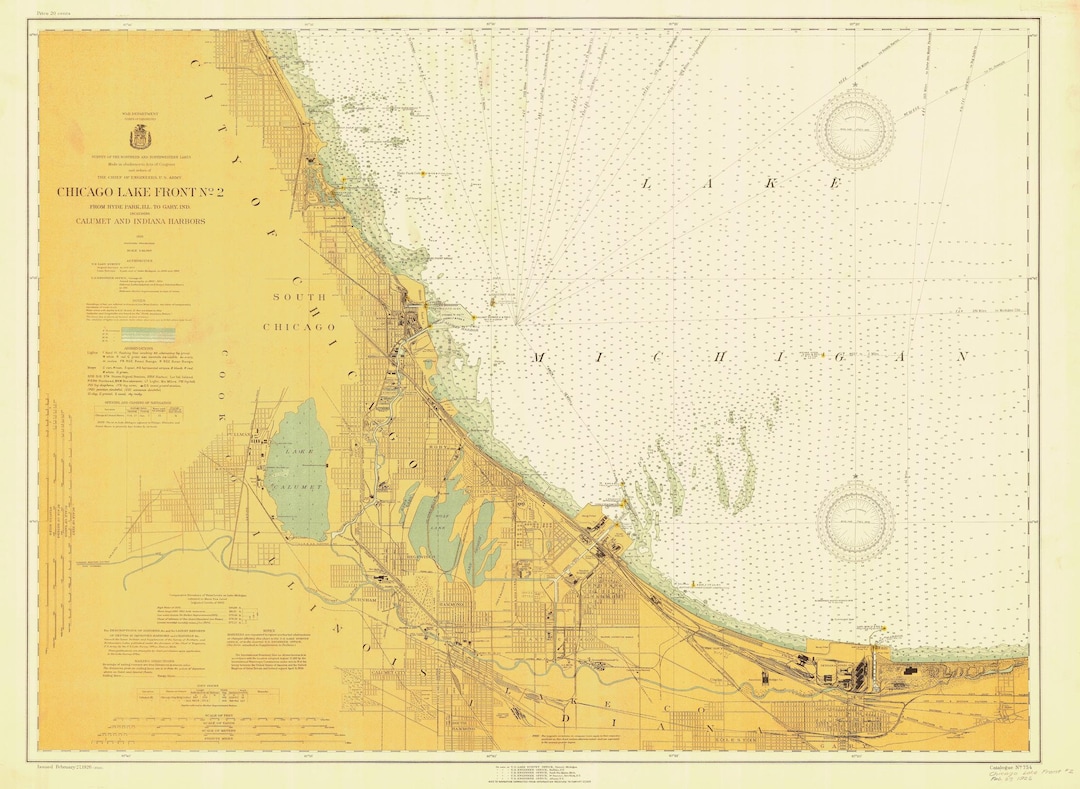 Chicago Lake Front - Calumet and Indiana Harbors 1926 - Nautical Chart ...