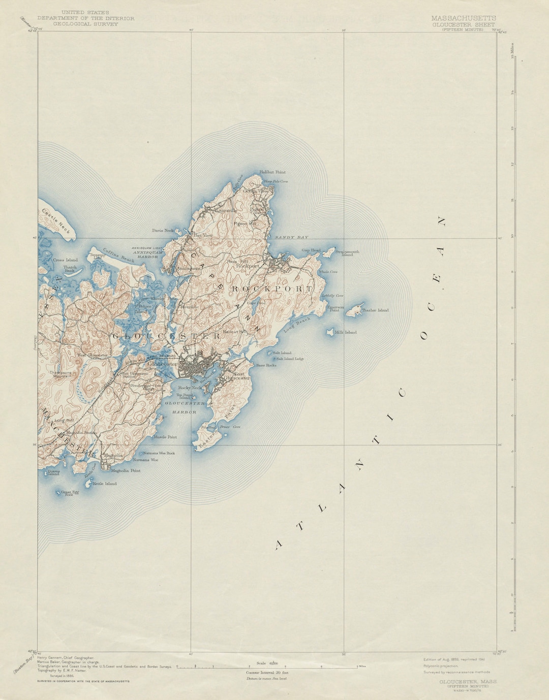 Gloucester and Rockport Map 1886 - Nautical Chart Print - Etsy