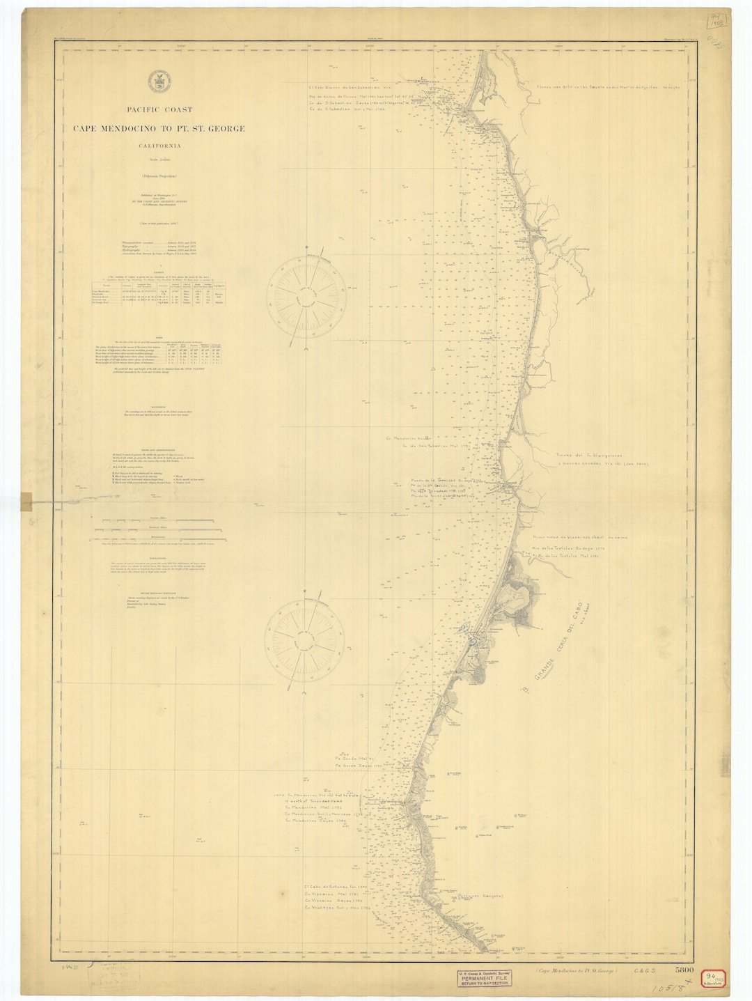 Cape Mendocino Map to Point St. George 1904 - Nautical Chart Print - Etsy