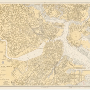 Boston Inner Harbor Map 1935 - Nautical Chart Print - Etsy