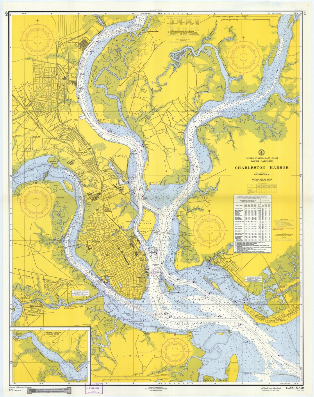 Charleston Harbor South Carolina Historical Map 1959 - Nautical Chart ...