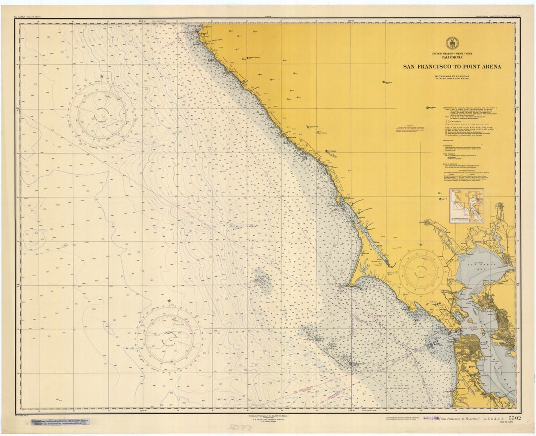 San Francisco to Point Arena Map 1949 - Nautical Chart Print - Etsy