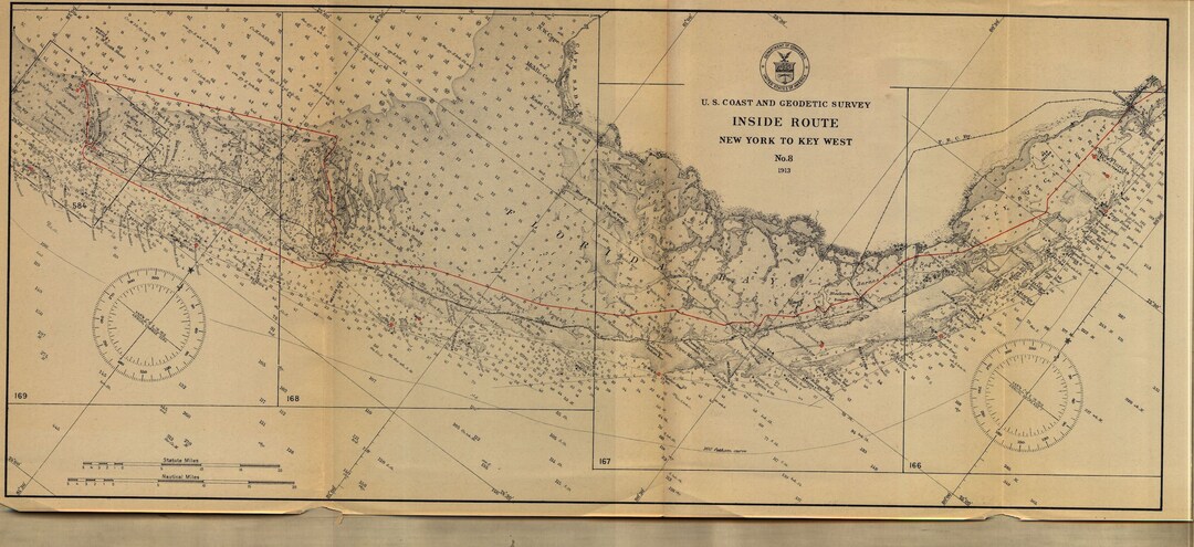 Inside Route - New York to Key West Chart No 8 - 1913 - Nautical Chart ...