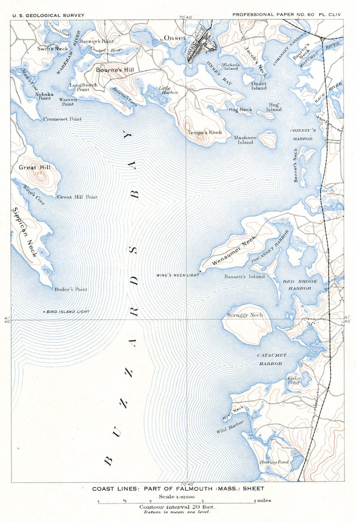 Buzzards Bay - Falmouth Map - 1908 - Nautical Chart Print - Etsy