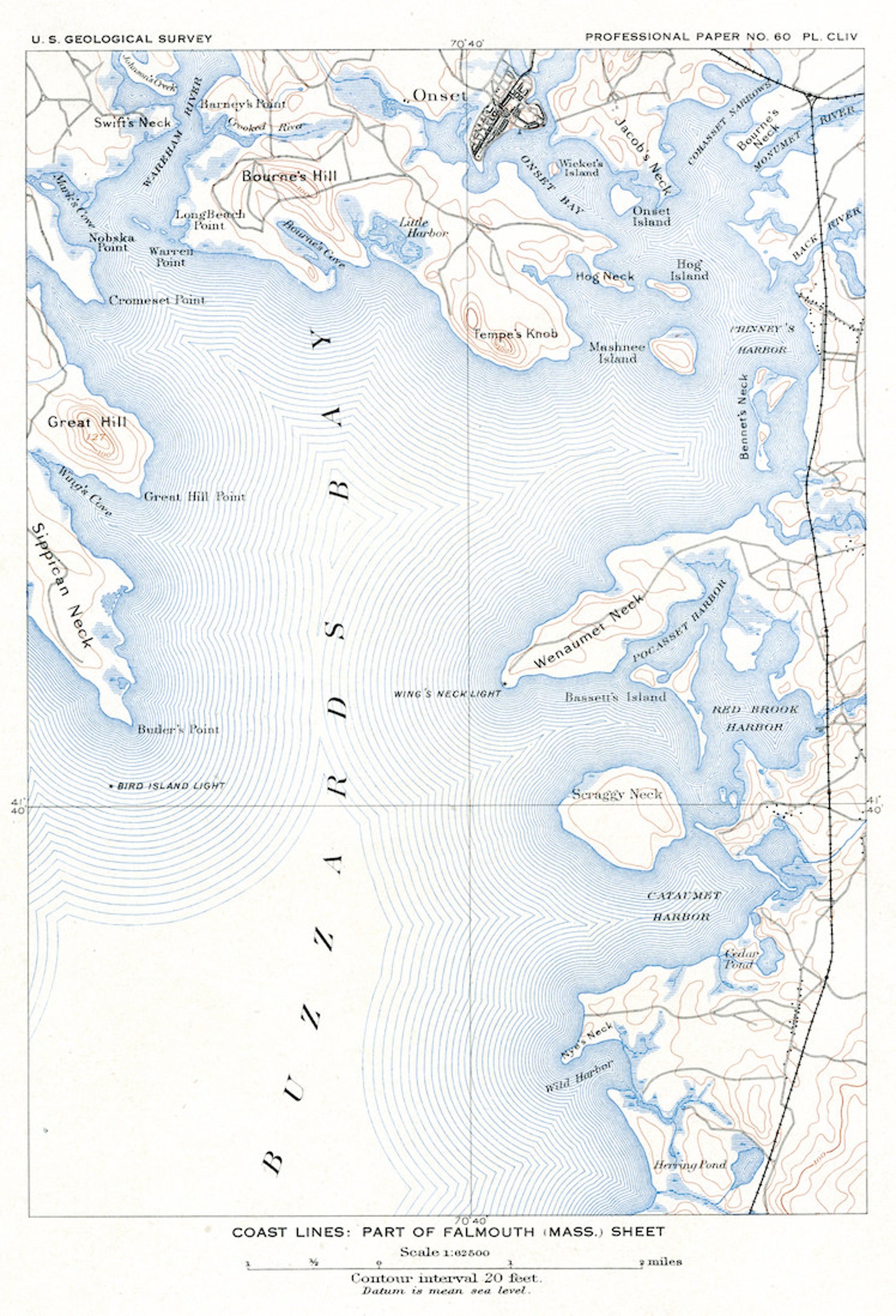 Buzzards Bay - Falmouth Map - 1908 - Nautical Chart Print - Etsy