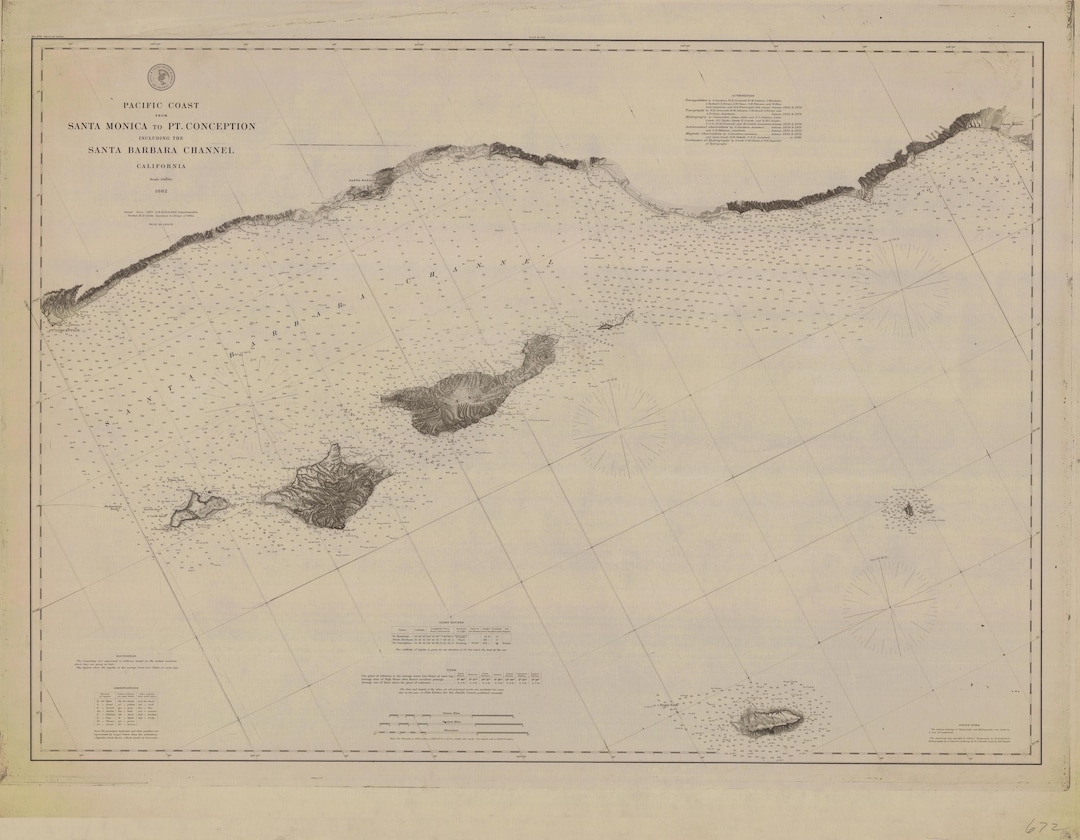 Santa Barbara Channel Historical Chart - 1882 - Nautical Chart - Paper ...