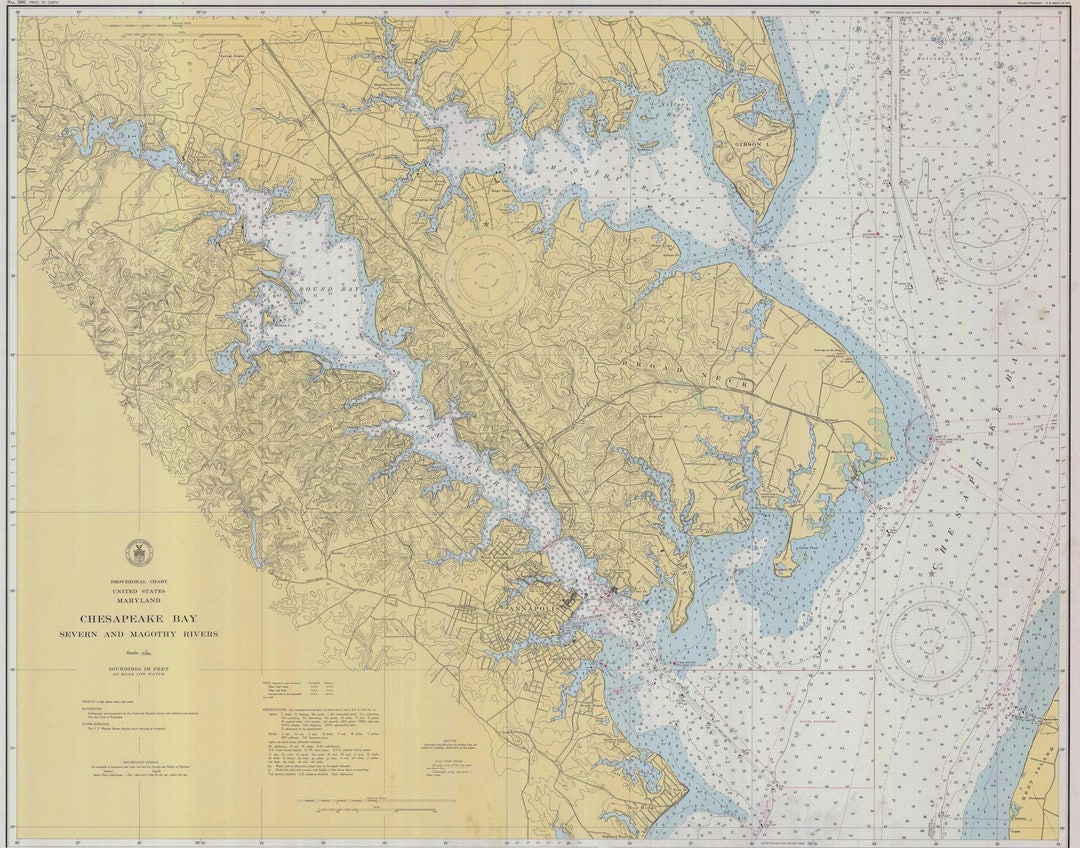 Chesapeake Bay Map - Severn River and Magothy River Map 1927 - Nautical ...