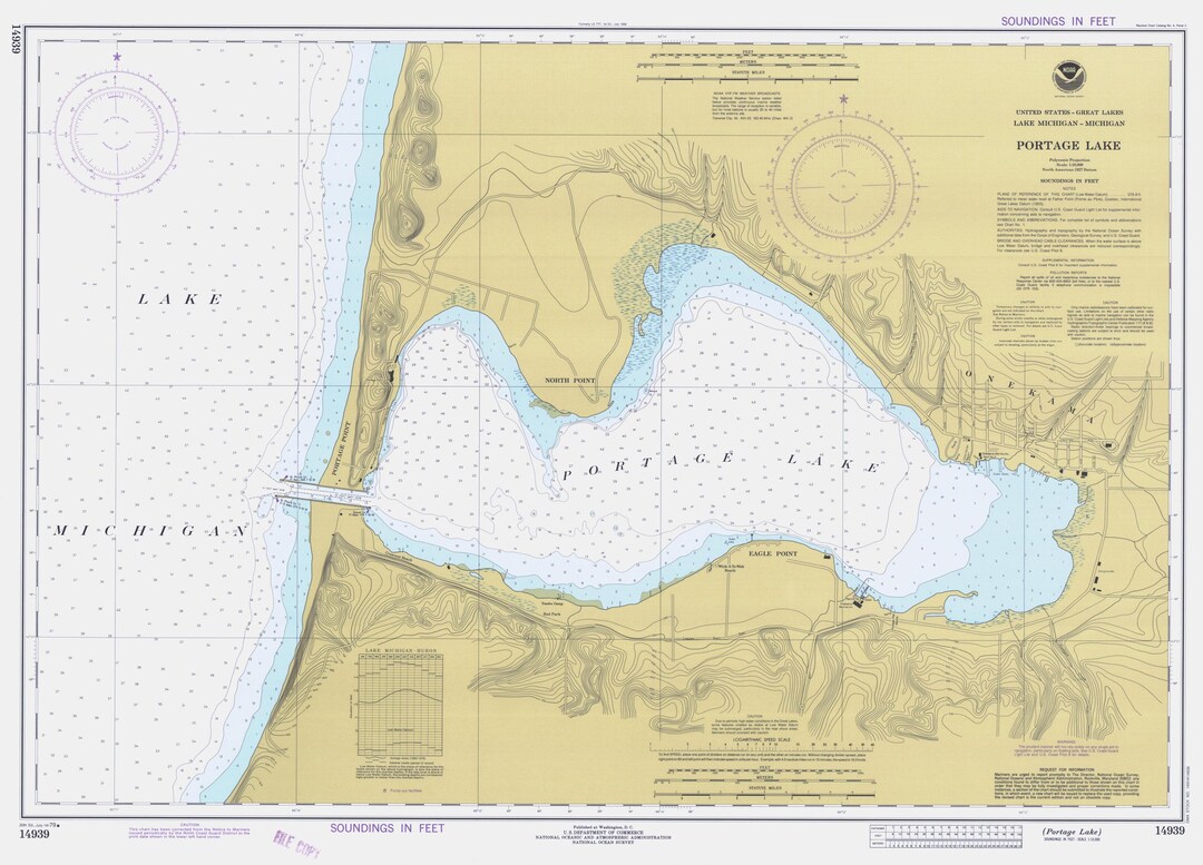 Portage Lake - Lake Michigan Map 1979 - Nautical Chart Print - Etsy