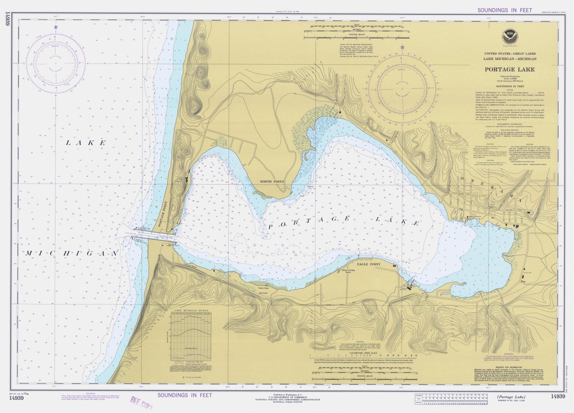 Portage Lake Lake Michigan Map 1979 Nautical Chart Print - Etsy
