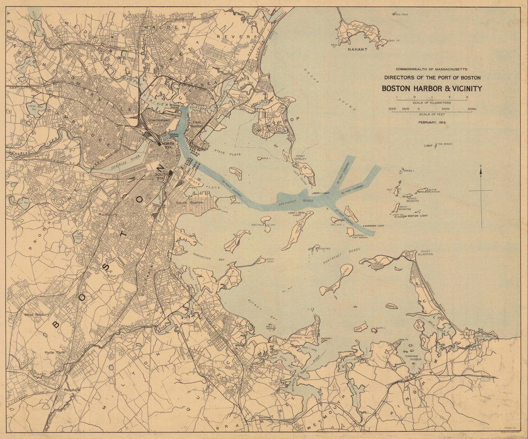 Boston Harbor Map 1913 - Nautical Chart Print - Etsy