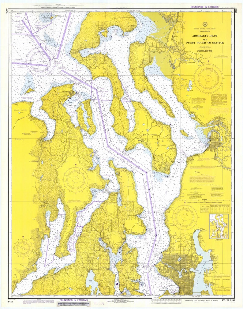 Puget Sound & Admiralty Inlet Map 1972 Nautical Chart Print - Etsy