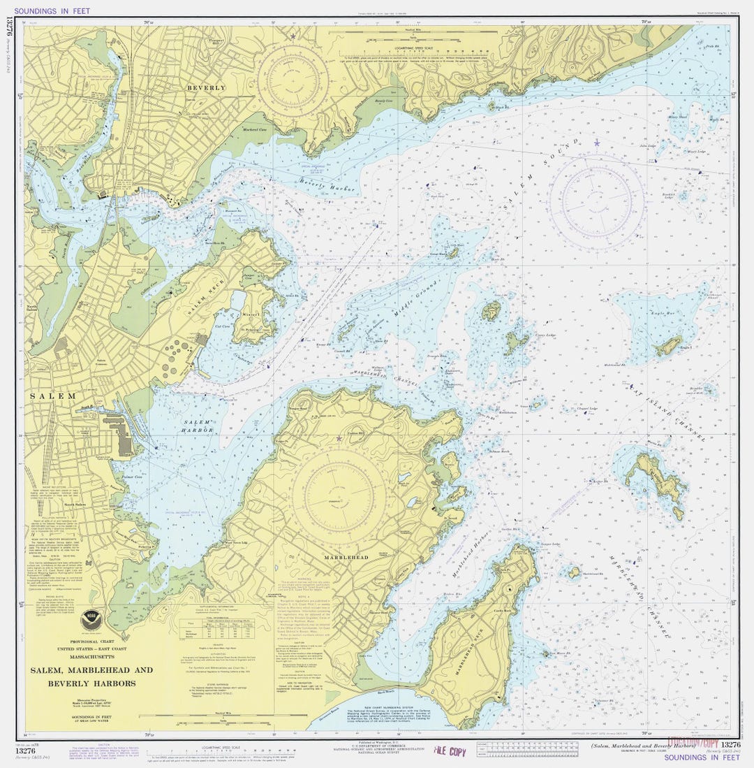 Salem, Marblehead and Beverly Harbor Map- 1978 - Nautical Chart - Paper ...