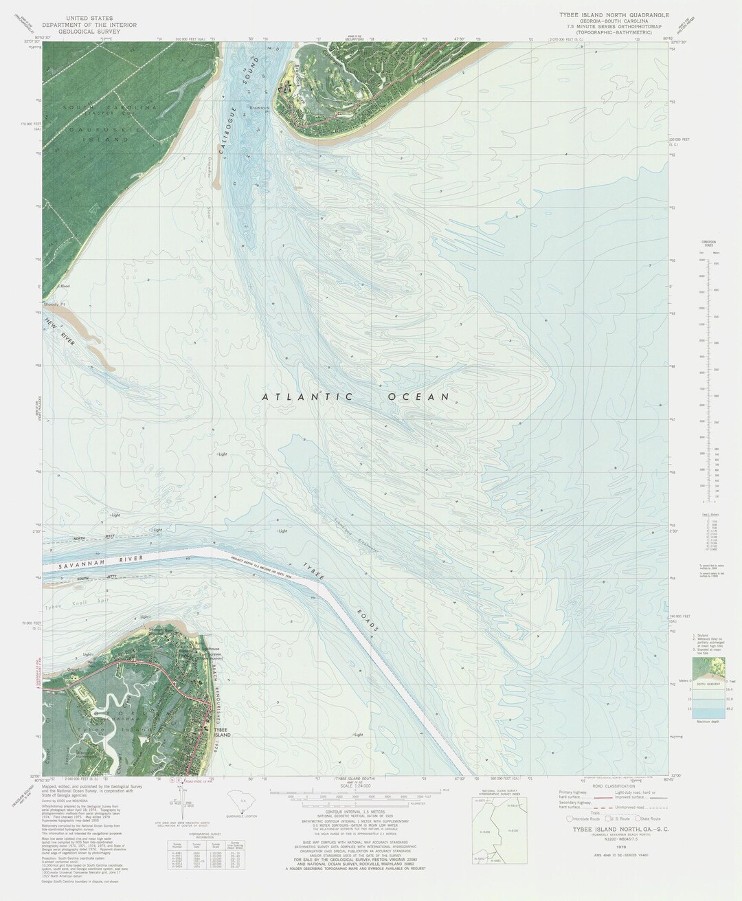 Tybee Island Map - North Quadrangle 1978 - Nautical Chart Print - Etsy