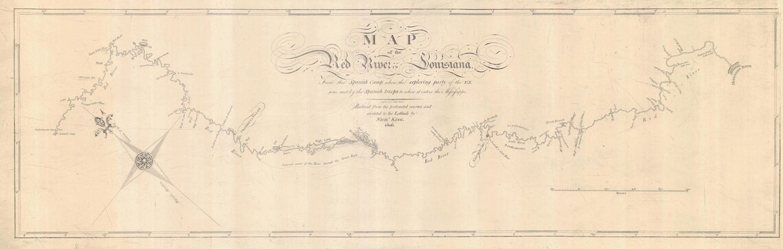 Red River Louisiana Map Historical Chart 1806 | Etsy
