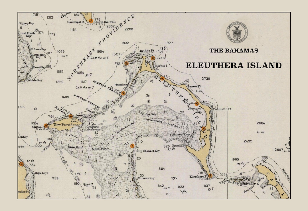 Eleuthera Island Map the Bahamas 1933 landscape Nautical Chart Print - Etsy