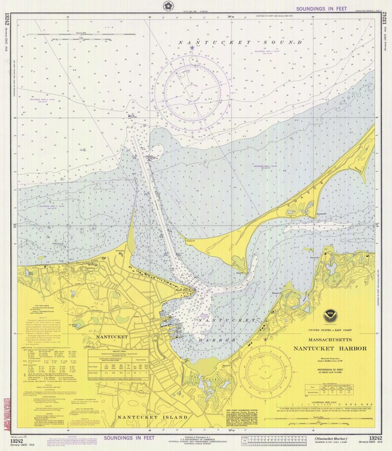 Nantucket Harbor Map 1975 Nautical Chart Print - Etsy