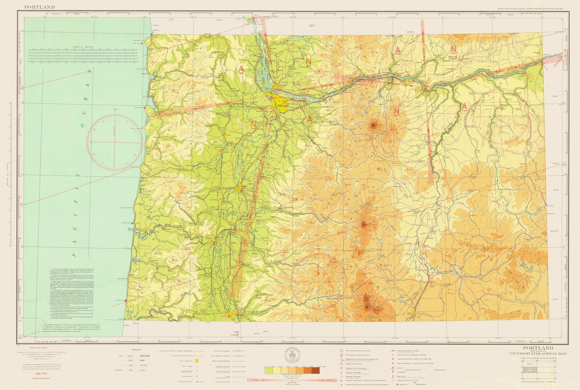 Portland Oregon Aeronautical Map 1934 Nautical Chart Print - Etsy