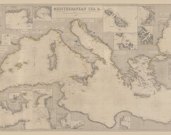 Mediterranean Sea Wood Carved Map dark Frame - Etsy