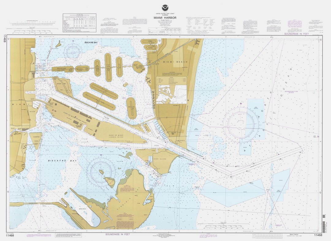 Miami Harbor Map 1997 - Nautical Chart Print - Etsy