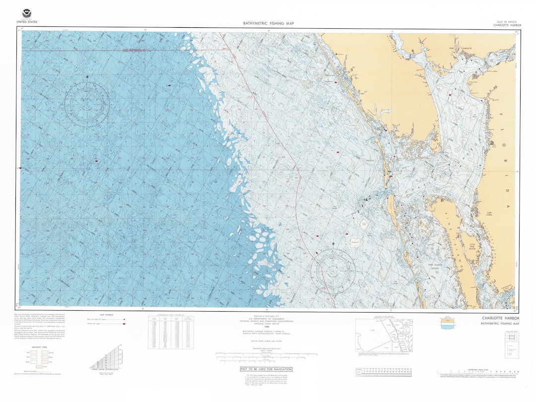 Charlotte Harbor Bathymetric Map 1989 - Nautical Chart Print - Etsy
