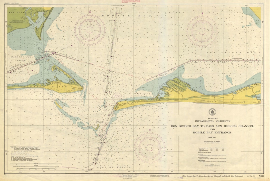 Bon Secour Bay to Pass Aux Herons - Alabama Historical Chart 1951 ...