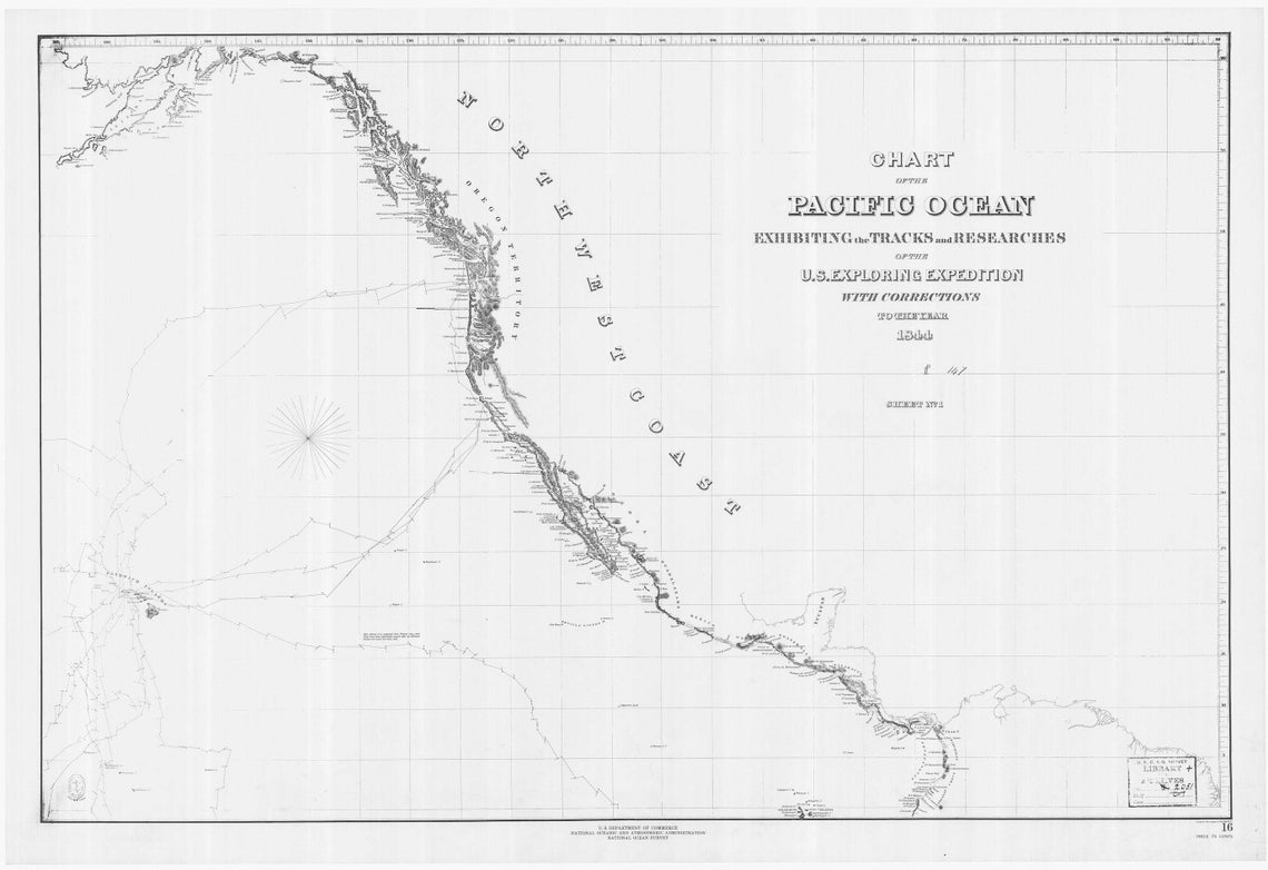 Pacific Ocean Historical Map 1844 Nautical Chart Print - Etsy