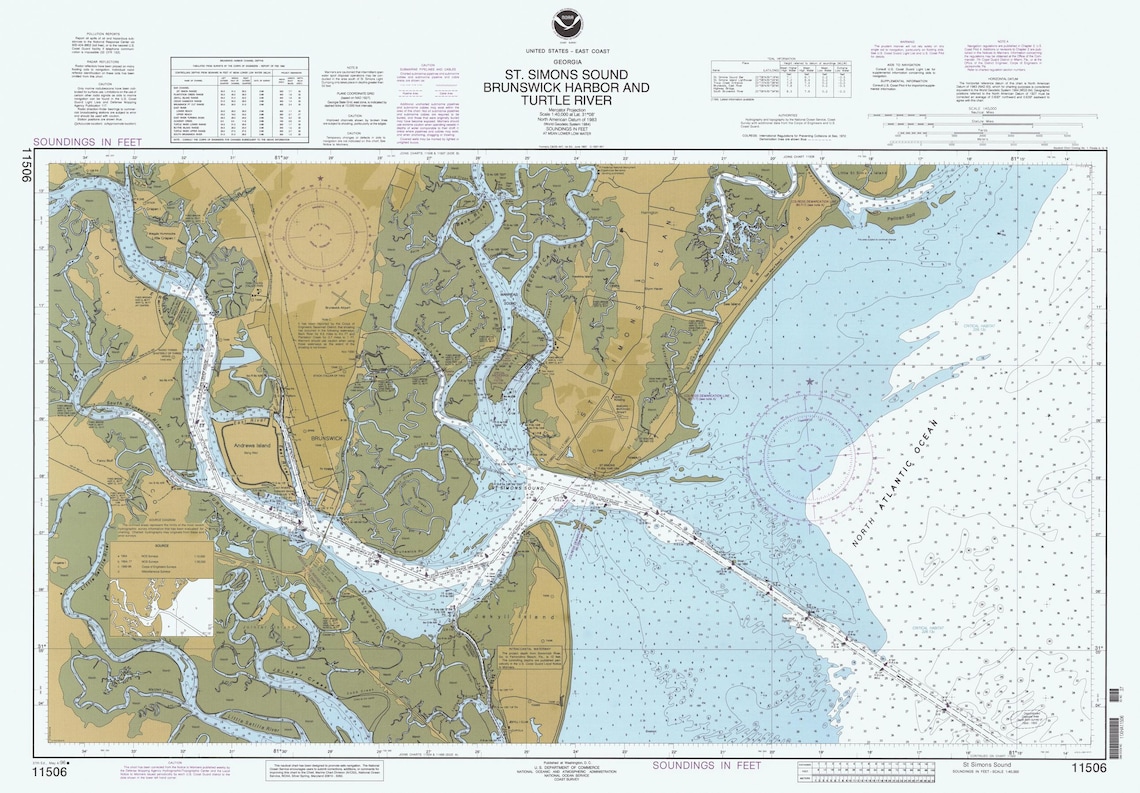 St. Simons Sound Map - Brunswick Harbor and Turtle River - 1996 ...