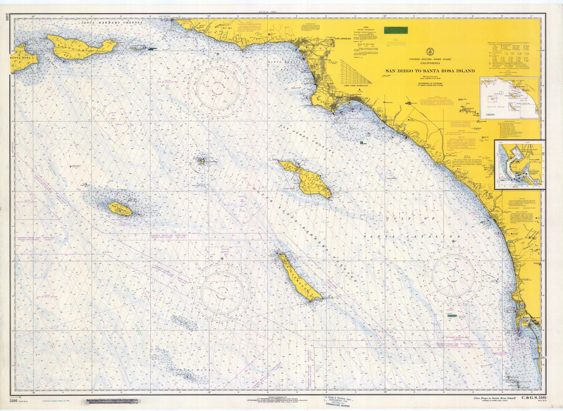 San Diego to Santa Rosa Island Map 1966 Nautical Chart Print - Etsy