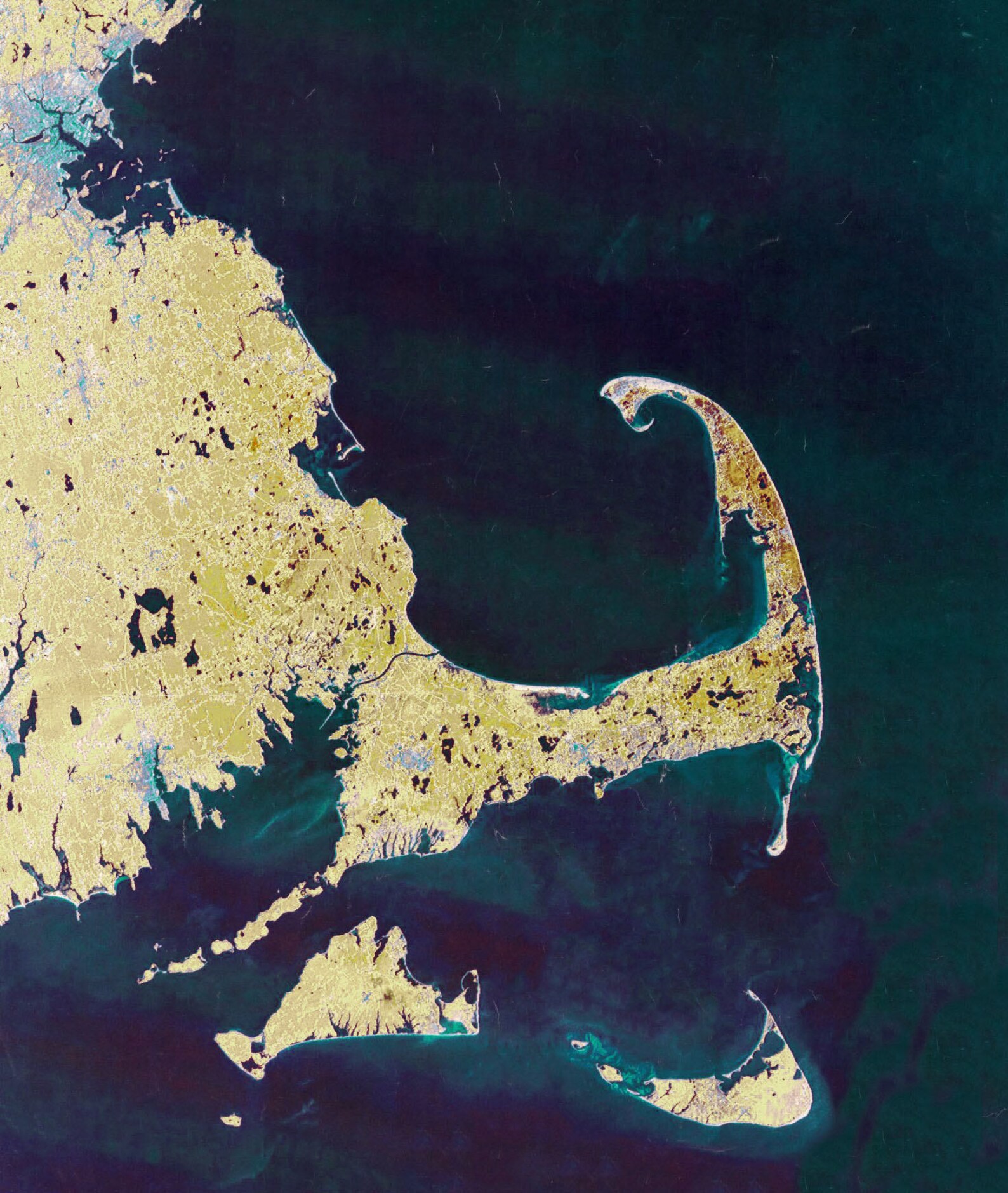 Cape Cod Bay Satellite Map (yellow) - Nautical Chart Print - Etsy