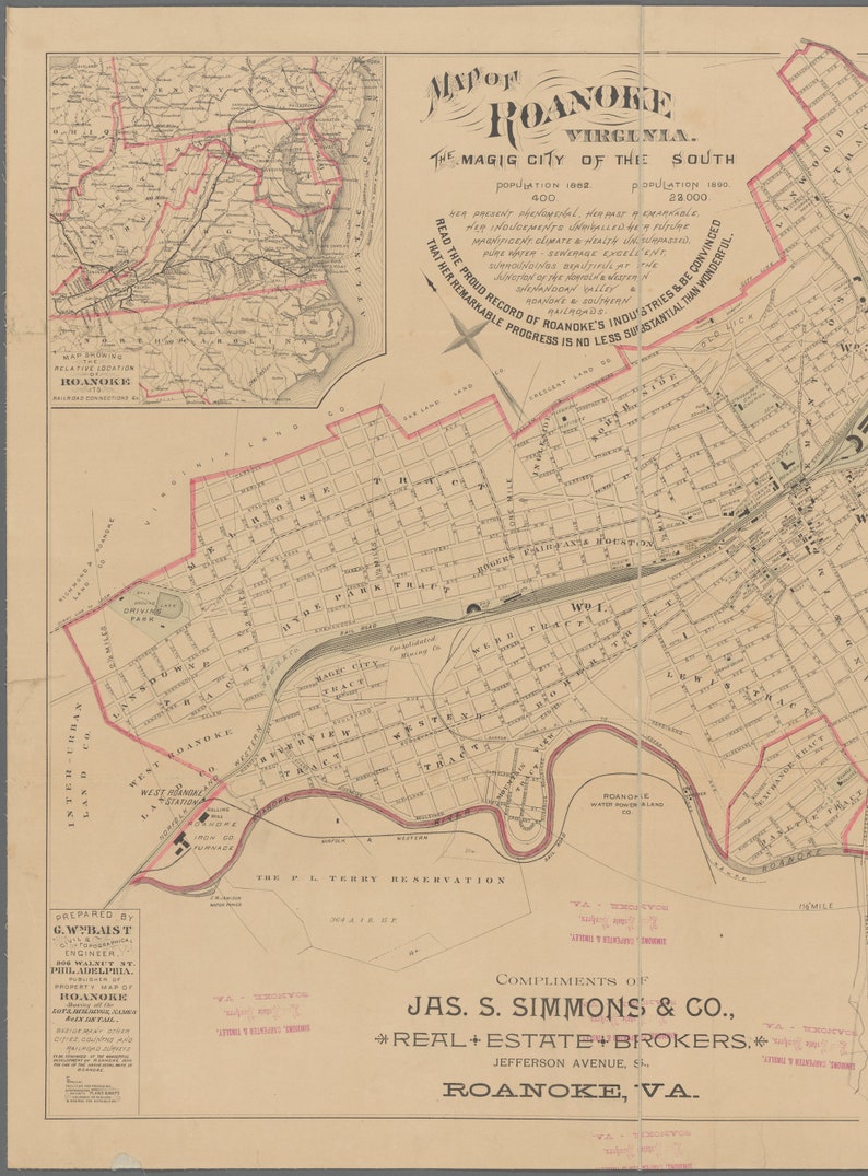 Roanoke Virginia Map Nautical Chart Print | Etsy