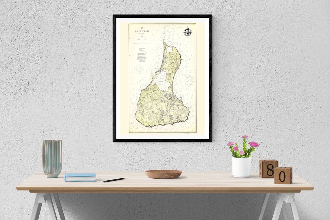 Block Island Map 1914 Nautical Chart Print - Etsy