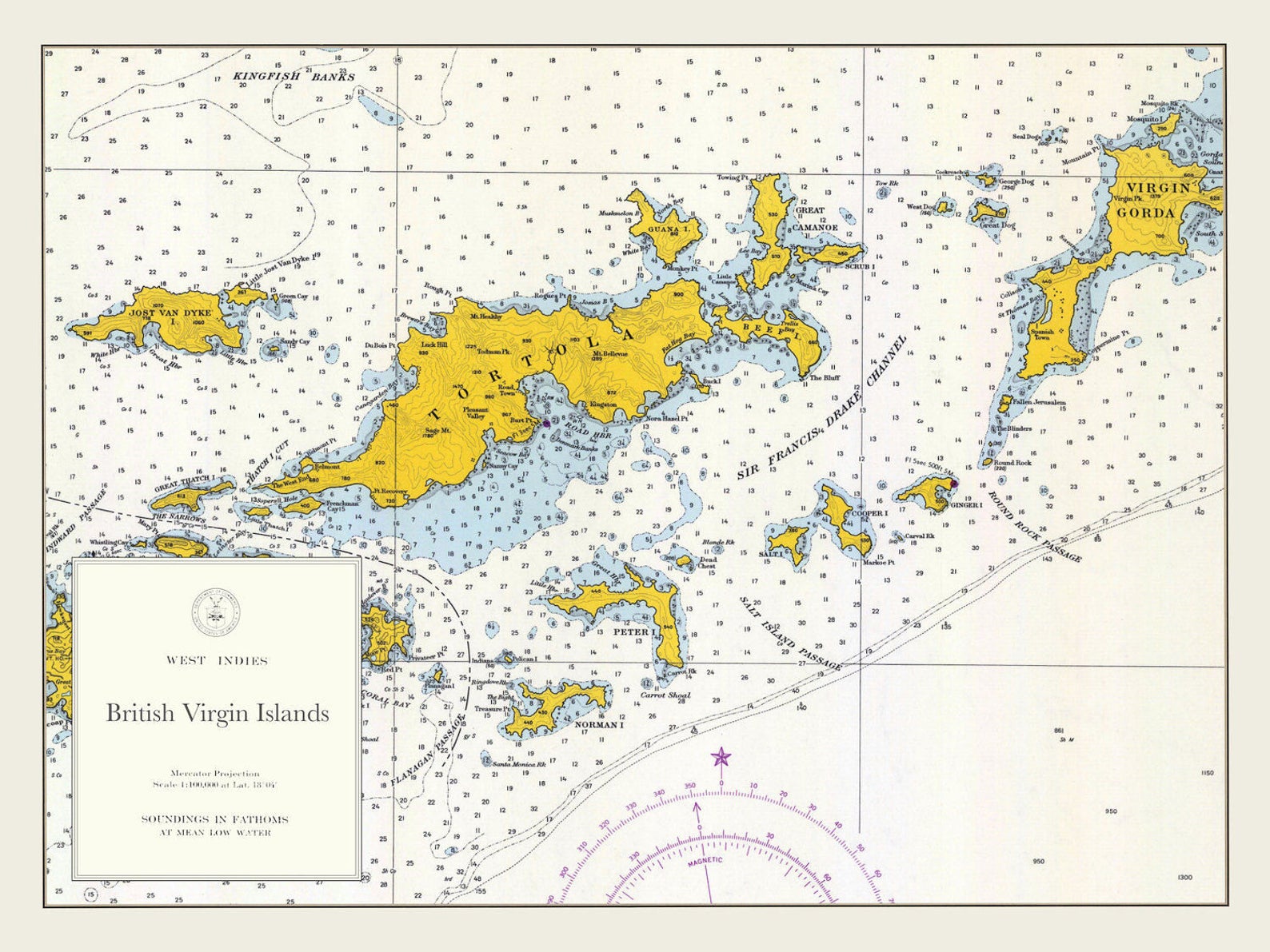 British Virgin Islands Map (BVI) - 1962 - Nautical Chart Print - Etsy
