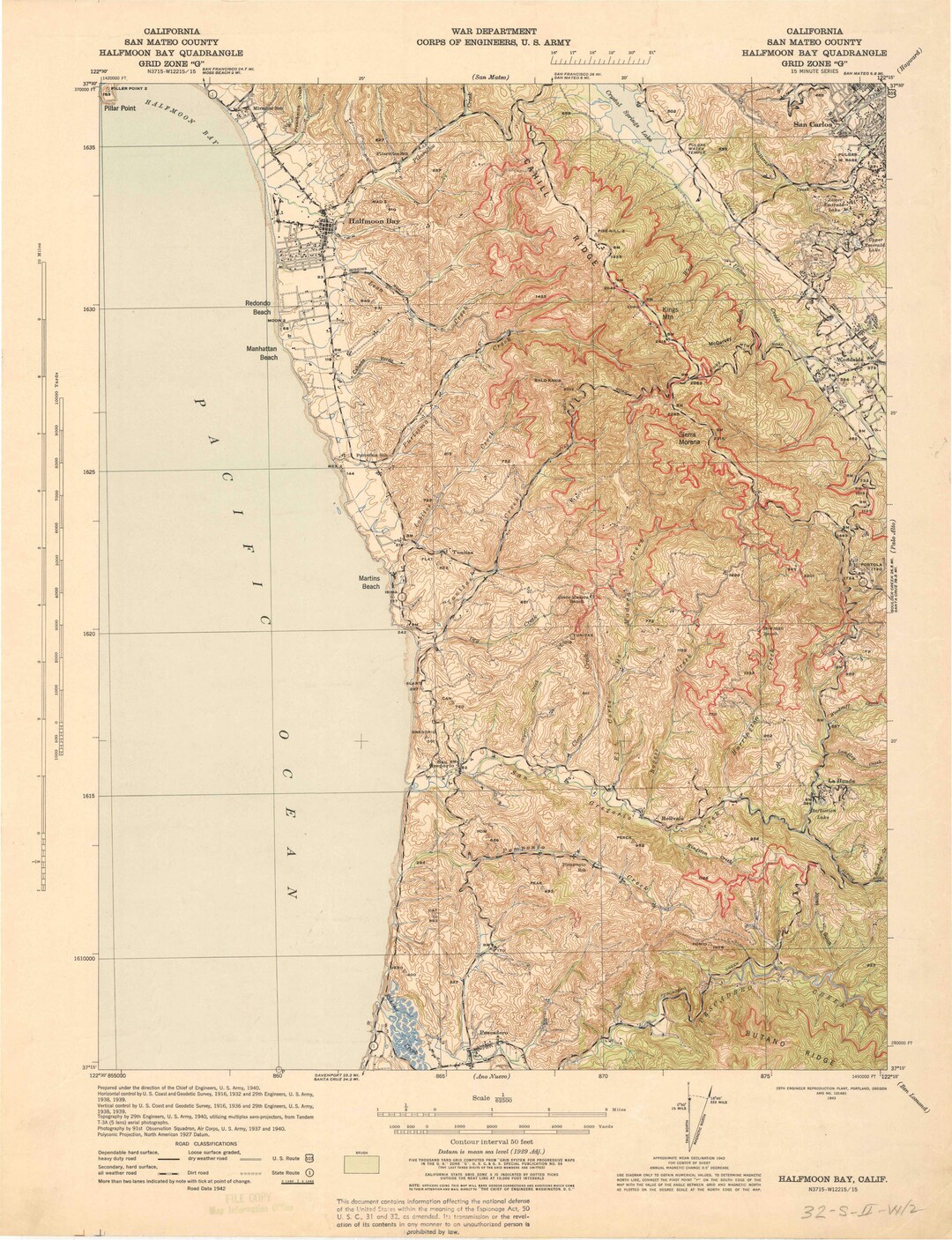 Half Moon Bay California Topographic Map 1943 - Nautical Chart Print - Etsy