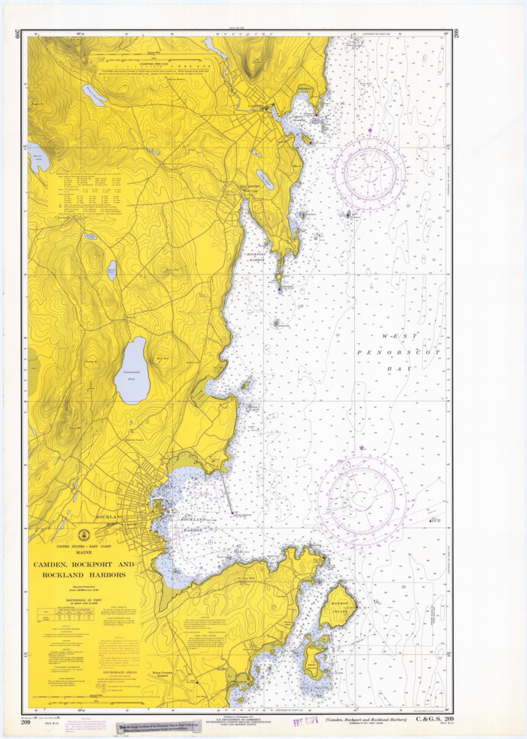 Camden, Rockport and Rockland Harbors Map 1969 - Nautical Chart Print ...