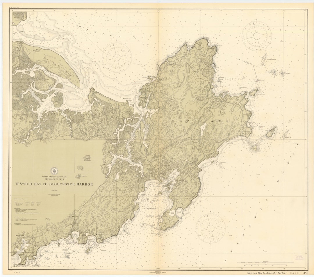 Gloucester Harbor Map and Ipswich Bay - 1912 - Nautical Chart Print - Etsy