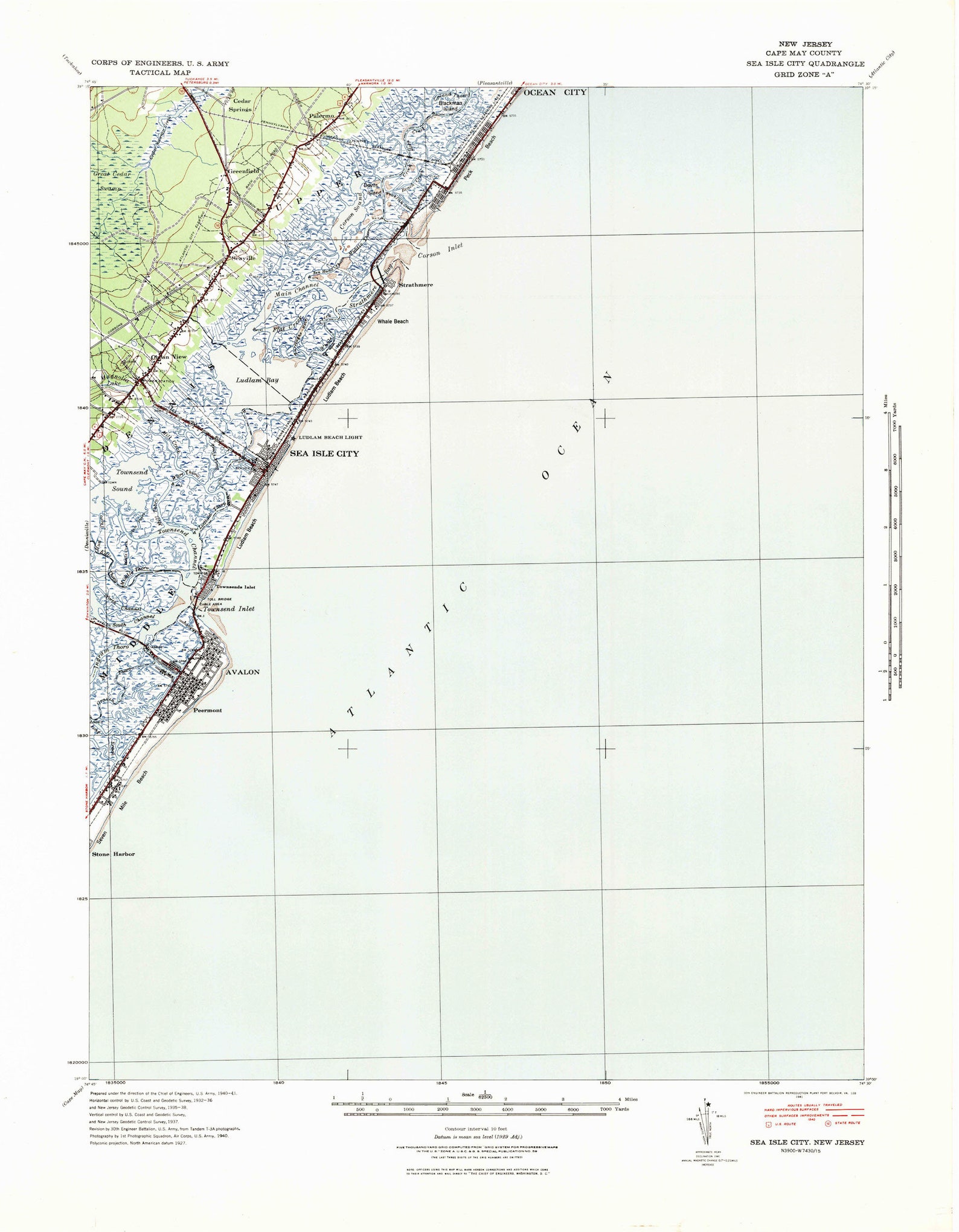Sea Isle City Topographic Map - 1941 - Nautical Chart Print - Etsy