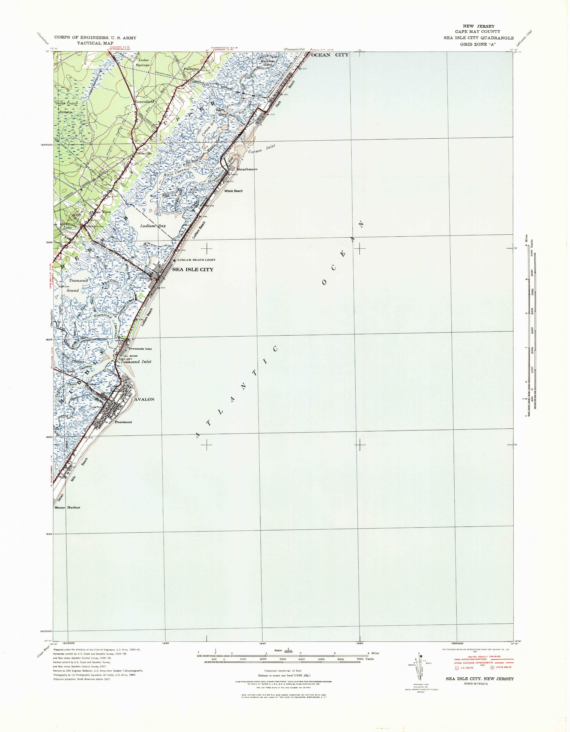 Sea Isle City Topographic Map - 1941 - Nautical Chart Print - Etsy