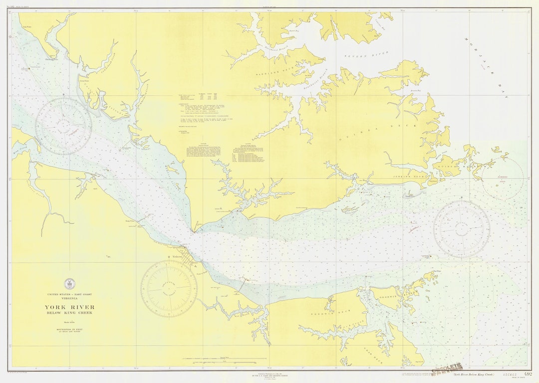 York River Map - Below King Creek - Chesapeake Bay Chart - 1937 ...