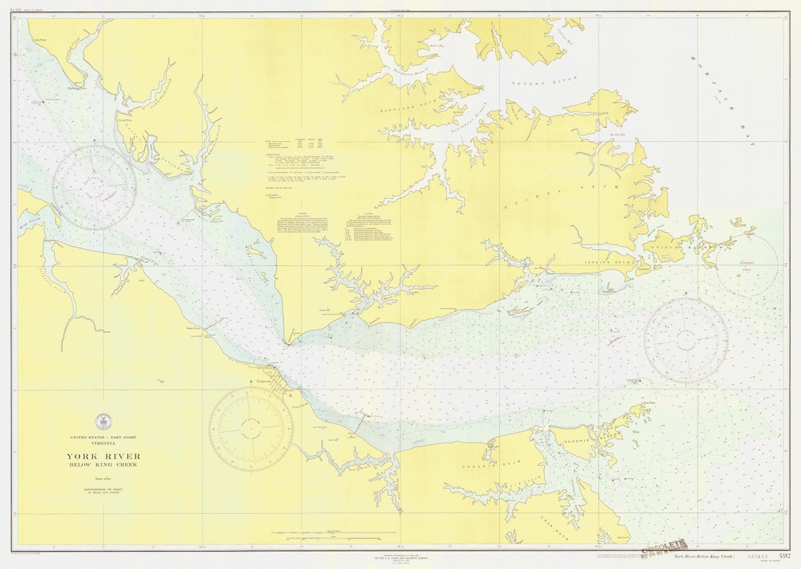 York River Map Below King Creek Chesapeake Bay Chart - Etsy